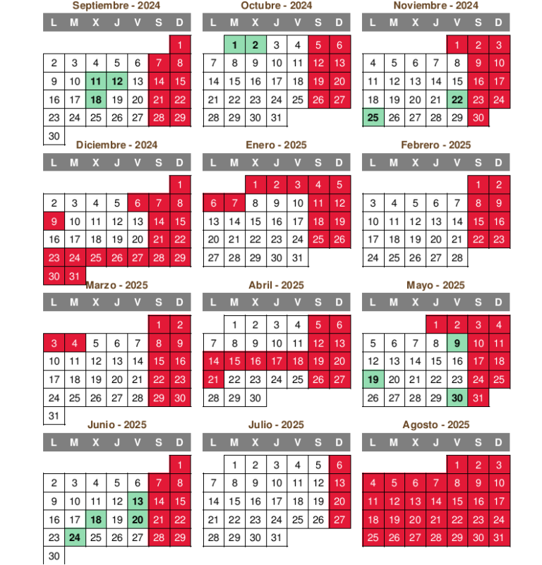 Calendario escolar 2024/2025 – Escuelas de Bellas Artes de la ...
